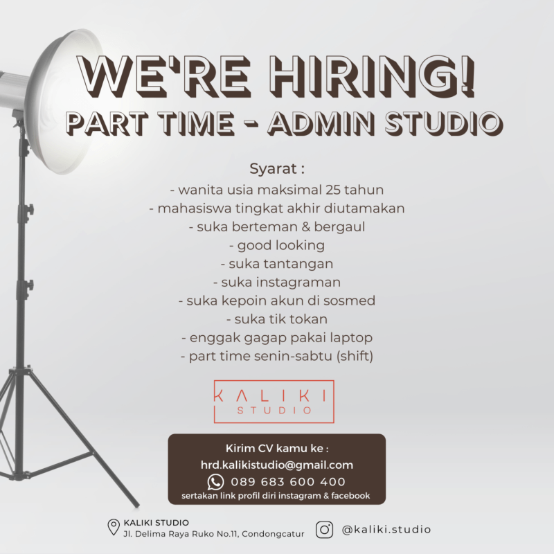 Lowongan Kerja Part Time Admin Studio di Kaliki Studio - LokerJogja.ID