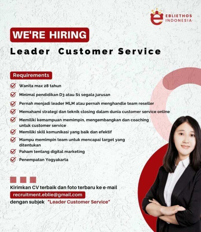 Lowongan Kerja Leader Customer Service - Customer Service di Ebliethos ...
