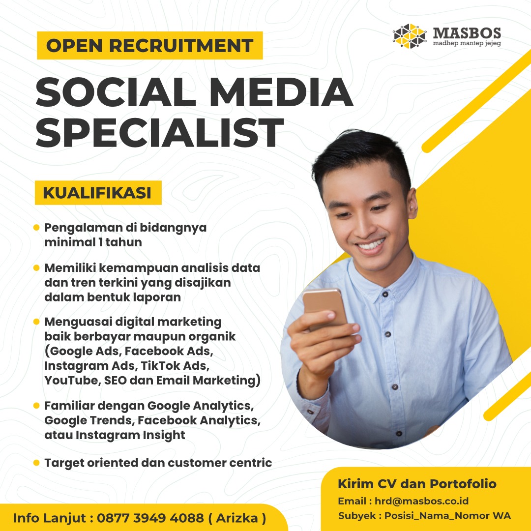 Lowongan Kerja Social Media Specialist - Copywriter di Masbos Corporation - LokerJogja.ID