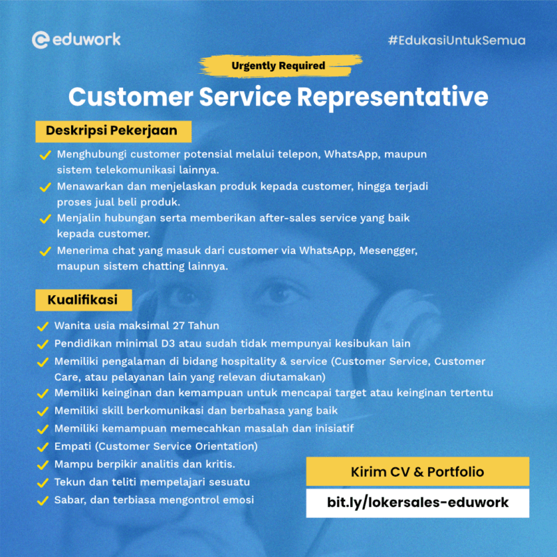 Lowongan Kerja Customer Service Representative di Eduwork - LokerJogja.ID