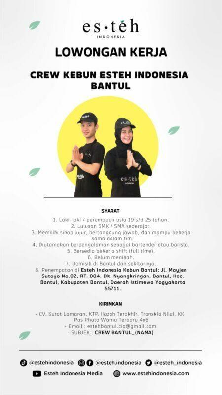 Lowongan Kerja Crew Kebun Esteh Indonesia Bantul di Es.teh Indonesia ...