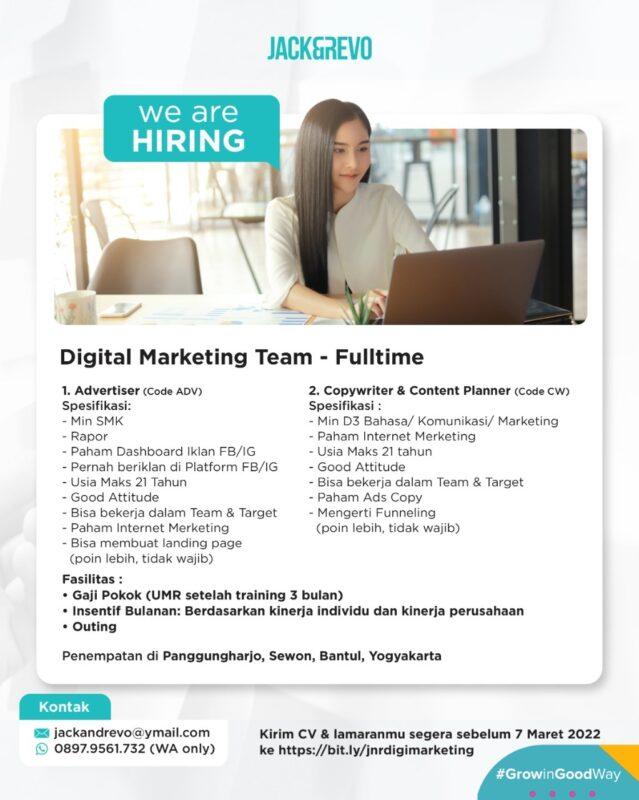 Lowongan Kerja Advertiser - Copywriter & Content Planner di Jack&Revo ...