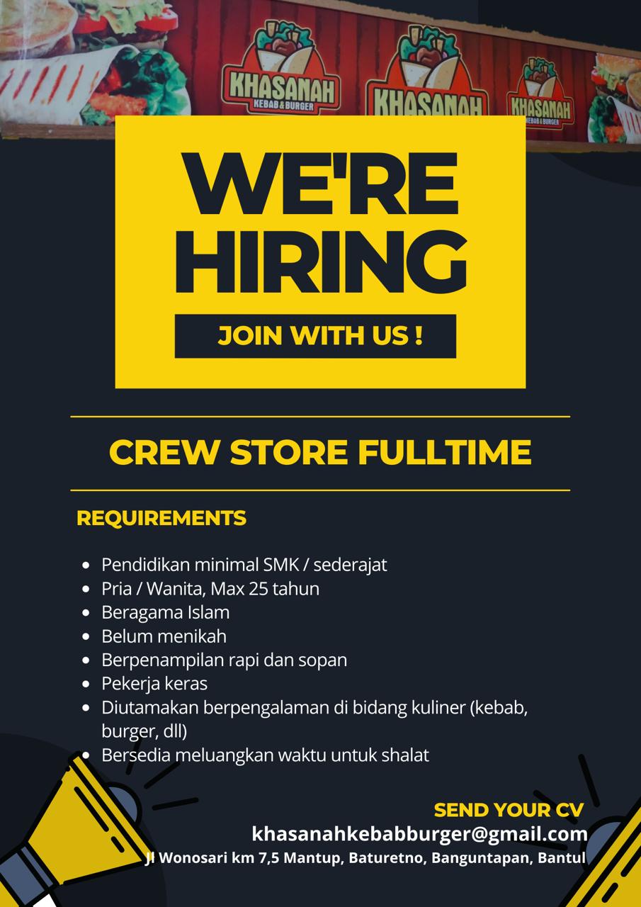 Lowongan Kerja Crew Store Fulltime di Khasanah Kebab & Burger - LokerJogja.ID