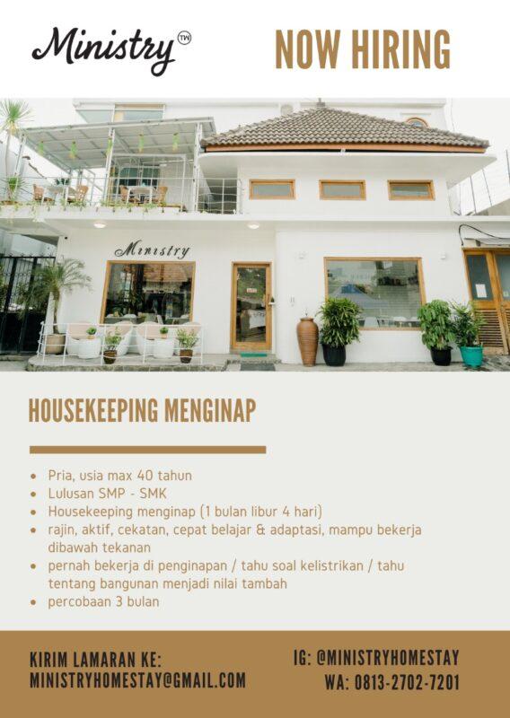 Lowongan Kerja Housekeeping Menginap di Ministry Homestay - LokerJogja.ID