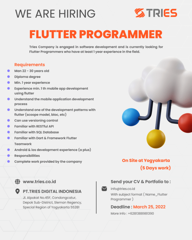 Lowongan Kerja Flutter Programmer di PT. Tries Digital Indonesia - LokerJogja.ID