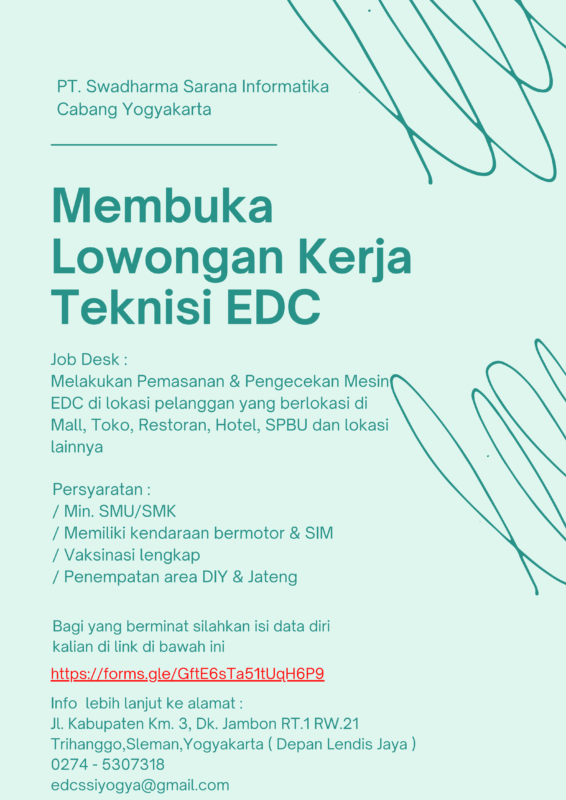 Lowongan Kerja Teknisi EDC di PT. Swadharma Sarana Informatika Cabang ...