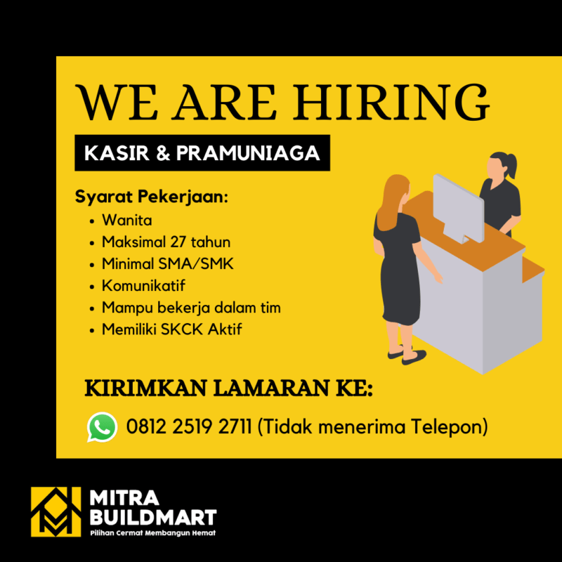 Lowongan Kerja Kasir & Pramuniaga di Mitra Buildmart - LokerJogja.ID