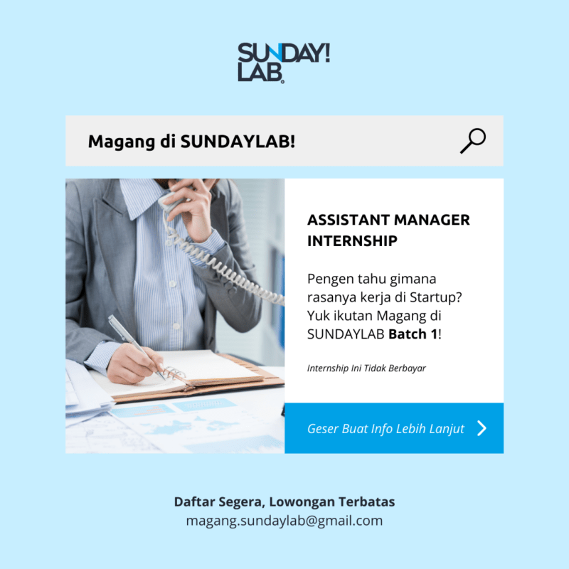 Lowongan Kerja Assistant Manager Internship di Sunday Lab - LokerJogja.ID