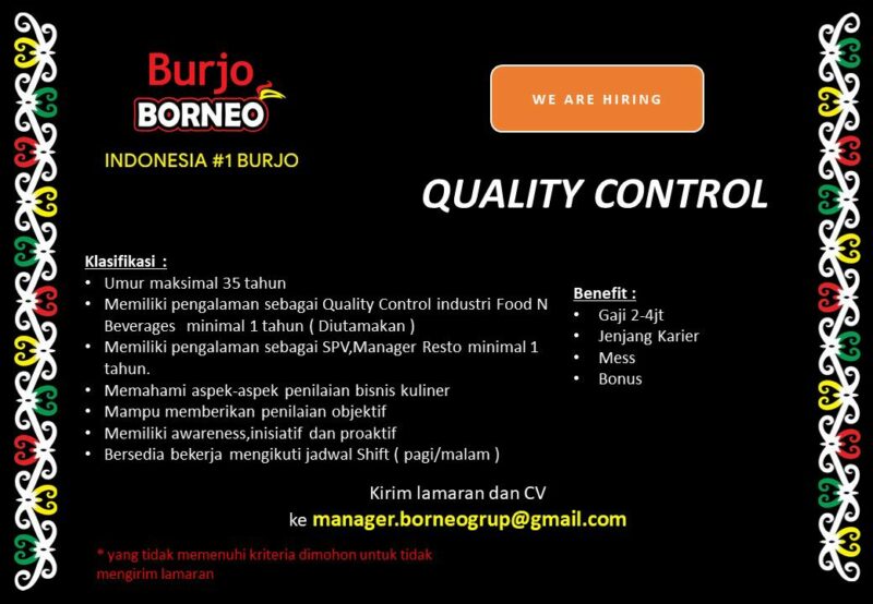 Lowongan Kerja Quality Control di Burjo Borneo - LokerJogja.ID