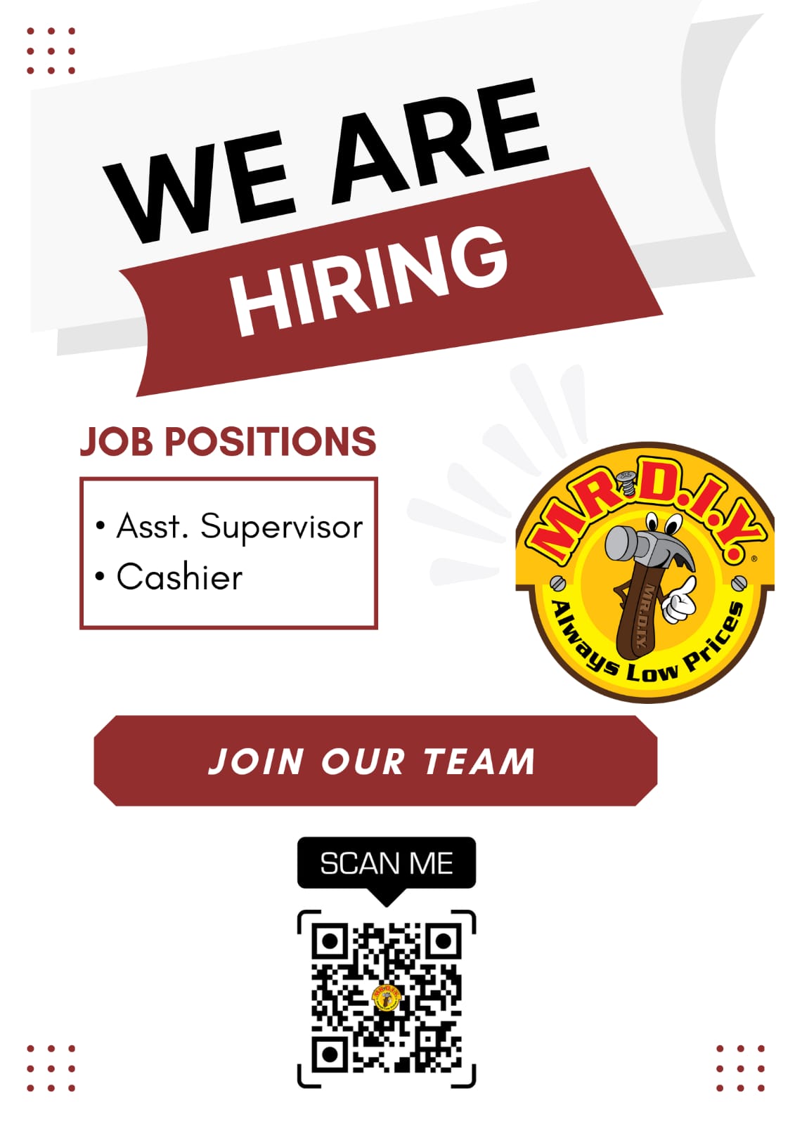 Lowongan Kerja Asst. Supervisor - Cashier di MR. DIY - LokerJogja.ID