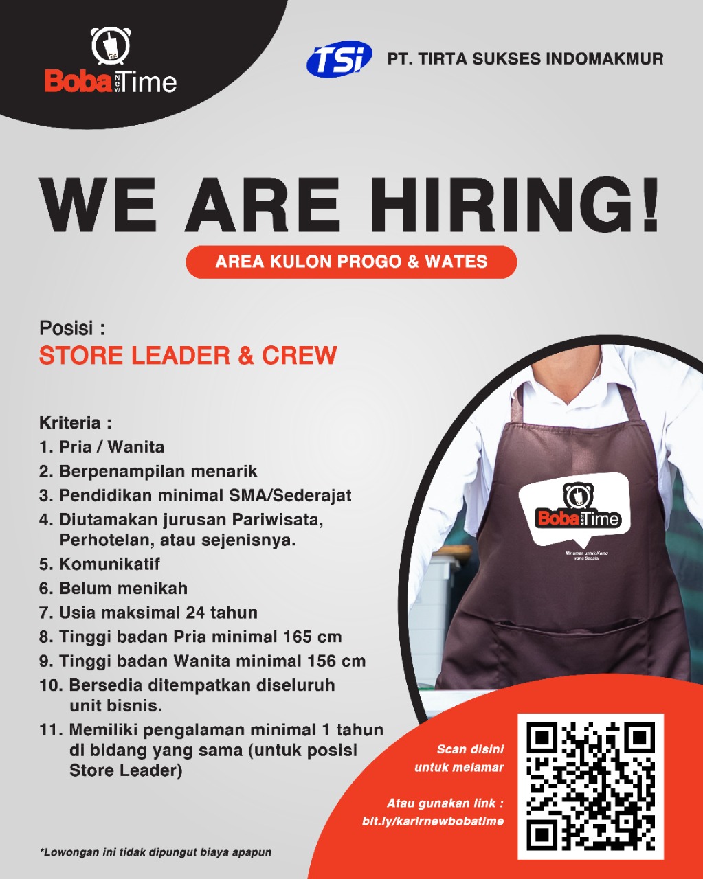 Lowongan Kerja Store Leader - Crew Outlet di New Boba Time - LokerJogja.ID