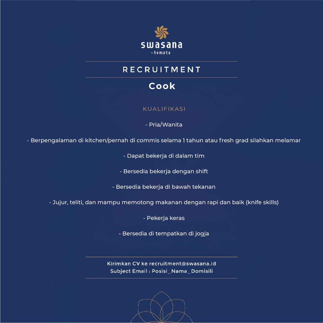 Lowongan Kerja Cook Western/Middle East - Waiter/Waitress di SWASANA by ...