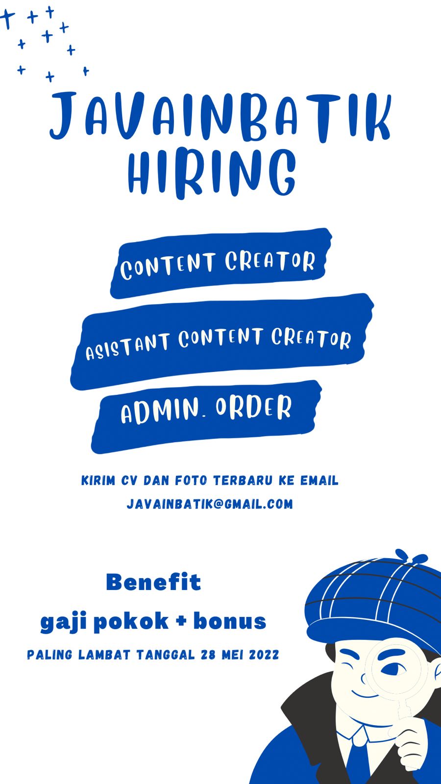 Lowongan Kerja Content Creator - Assistant Content Creator - Admin Order di Javainbatik ...