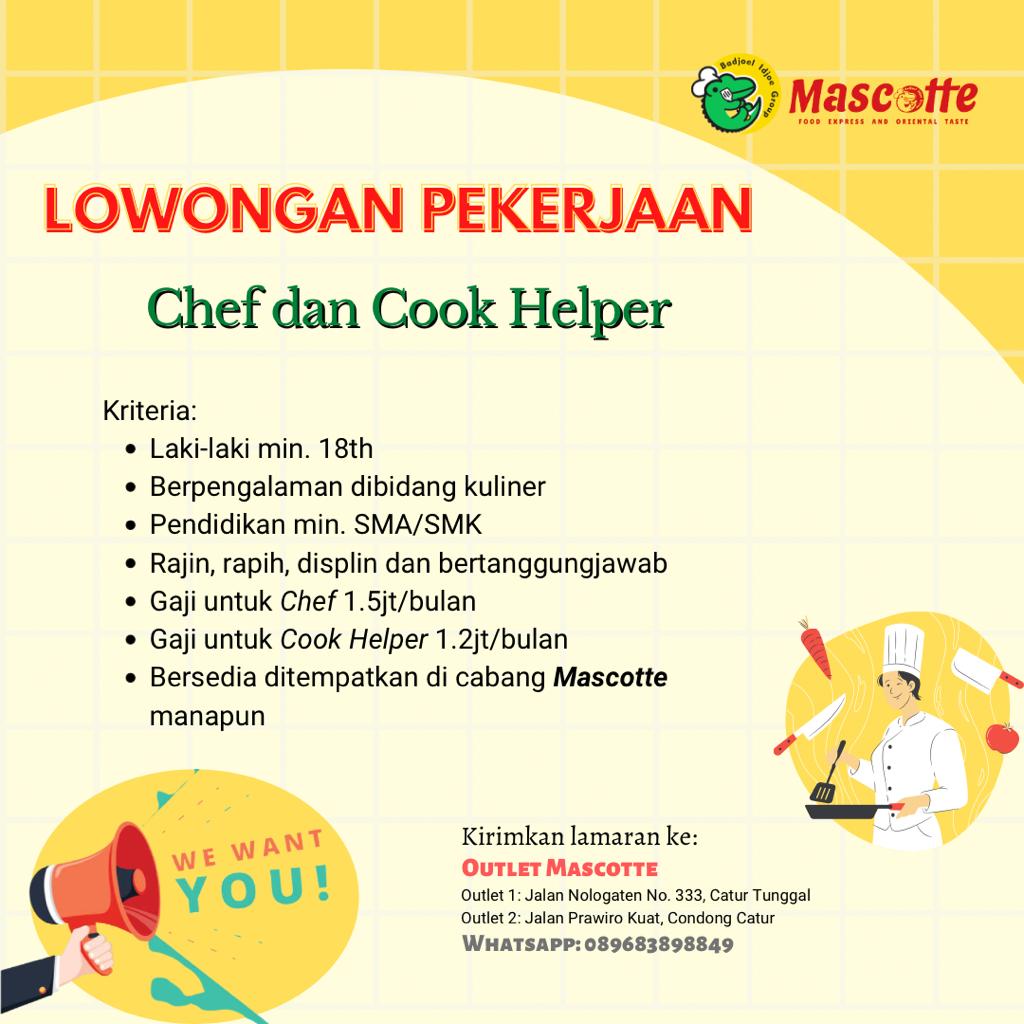 Lowongan Kerja Chef - Cook Helper di Nasi goreng Mascotte - LokerJogja.ID