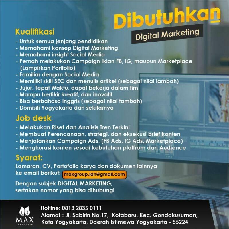 Lowongan Kerja Digital Marketing di CV. Max Indonesia - LokerJogja.ID
