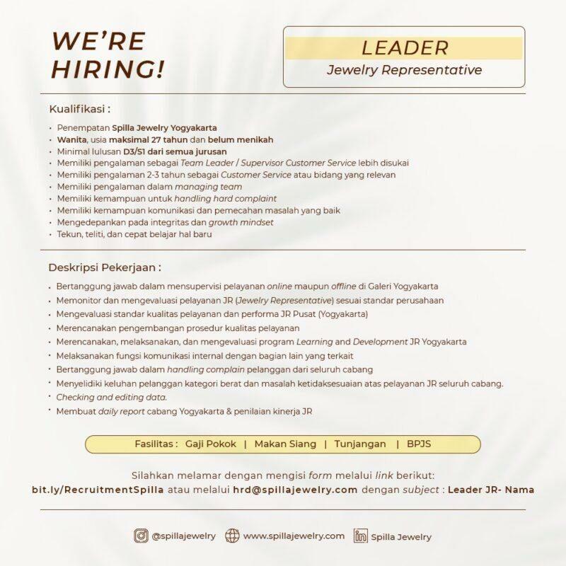 Lowongan Kerja Leader Jewelry Representative di Spilla Jewelry - LokerJogja.ID