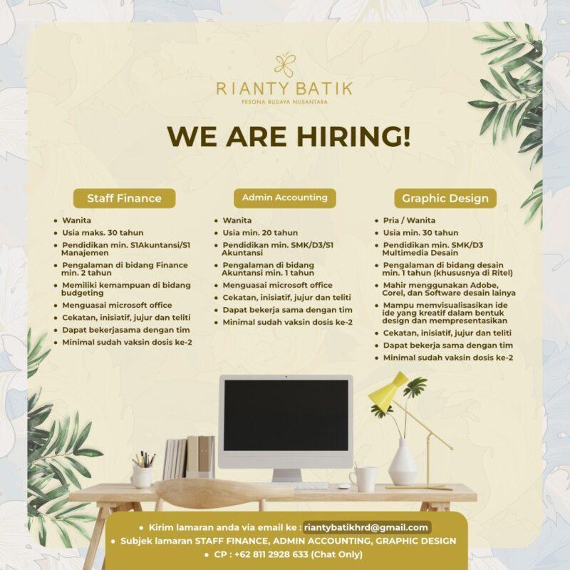 Lowongan Kerja Staff Finance - Admin Accounting - Graphic Design - Admin Toko - Security ...
