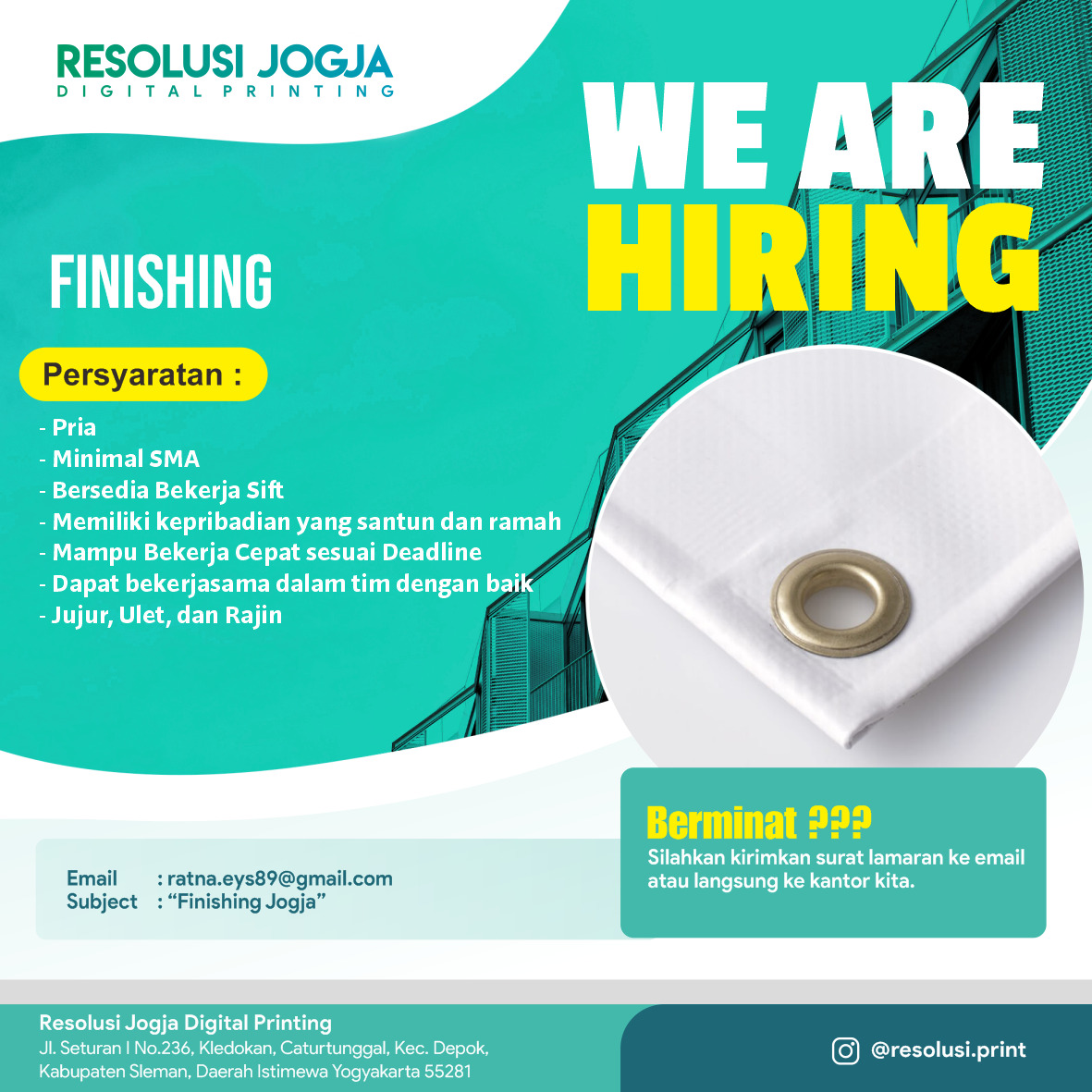 Lowongan Kerja Finishing - Operator Produksi - Desain Grafis di Resolusi Jogja Digital Printing ...