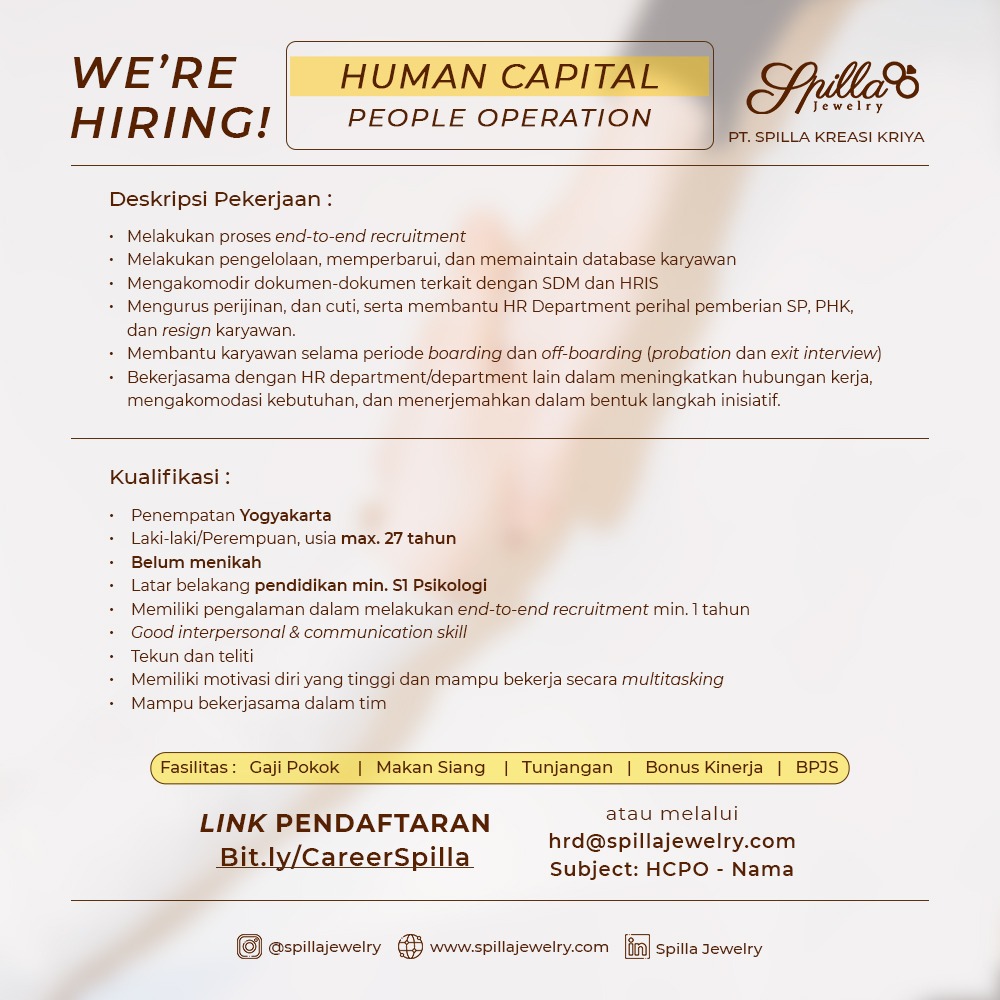 Lowongan Kerja Human Capital People Operation - Customer Service (Jewelry Representative Online ...