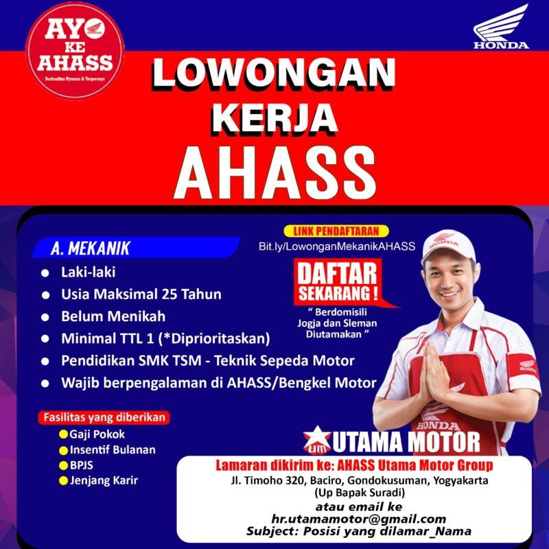 Lowongan Kerja Mekanik di AHASS Utama Motor Group - LokerJogja.ID