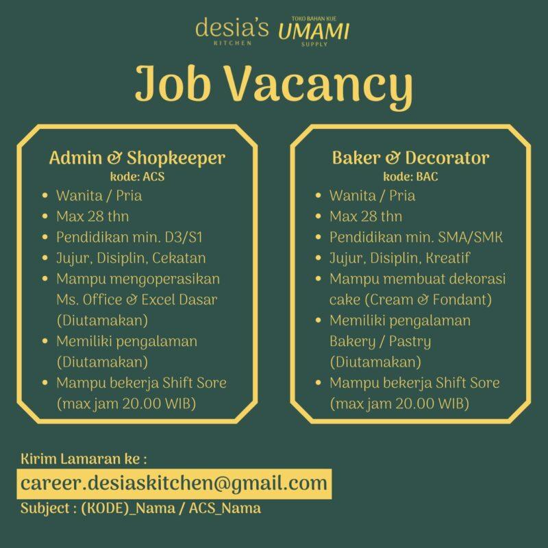 Lowongan Kerja Admin & Shopkeeper - Baker & Decorator di Desia's ... Lowongan Kerja Admin & Shopkeeper - Baker & Decorator di Desia's ...