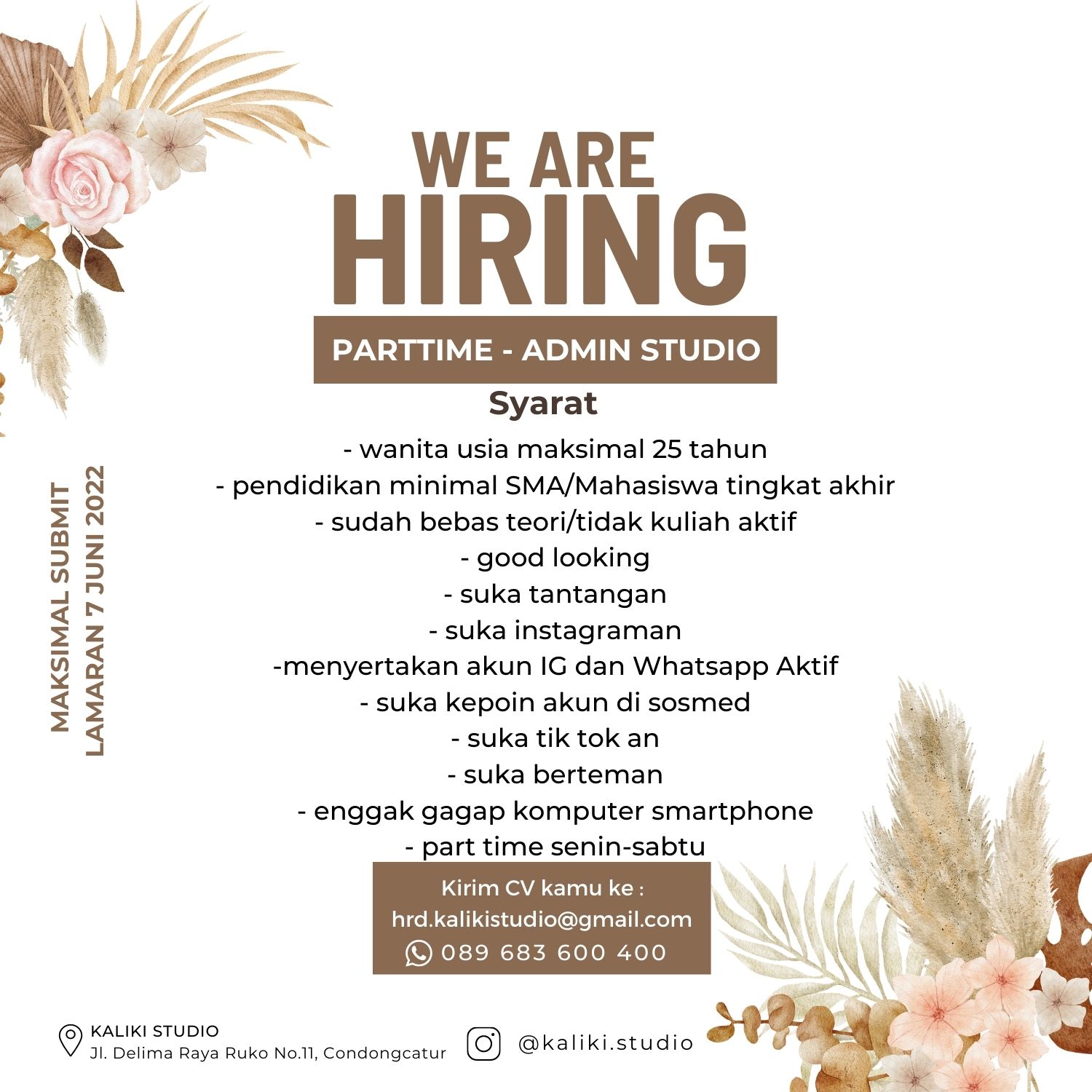 Lowongan Kerja Part Time Admin Studio di Kaliki Studio - LokerJogja.ID