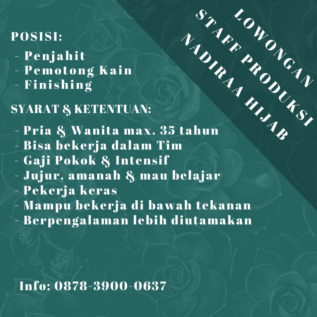 Lowongan Kerja Penjahit - Pemotong Kain - Finishing di Nadiraa Hijab - LokerJogja.ID