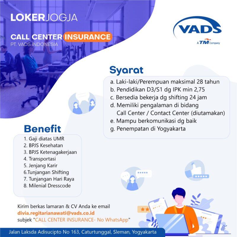 Lowongan Kerja Call Center Insurance di PT. Vads Indonesia - LokerJogja.ID