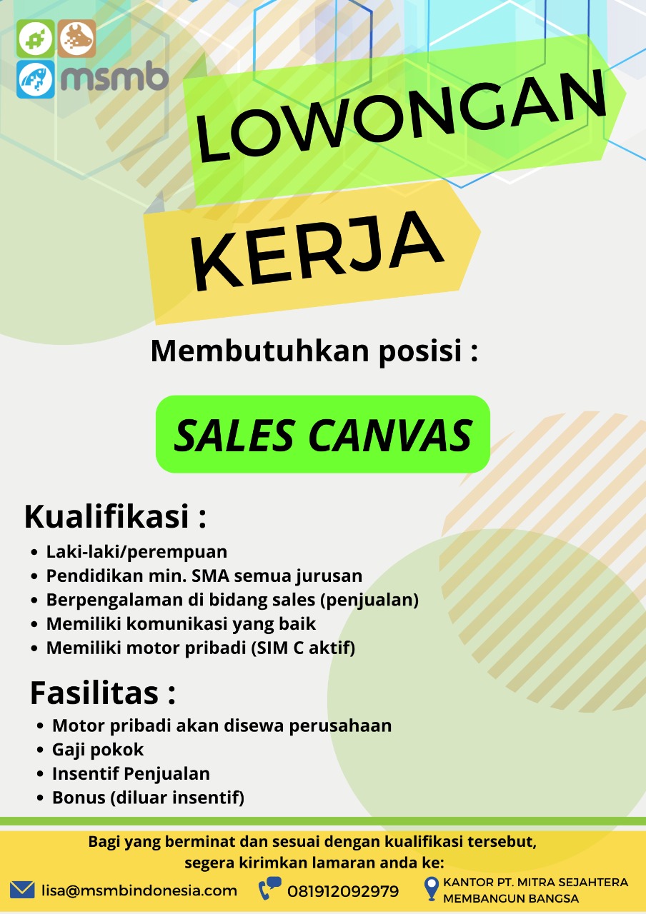 Lowongan Kerja Sales Canvas di PT. Mitra Sejahtera Membangun Bangsa - LokerJogja.ID