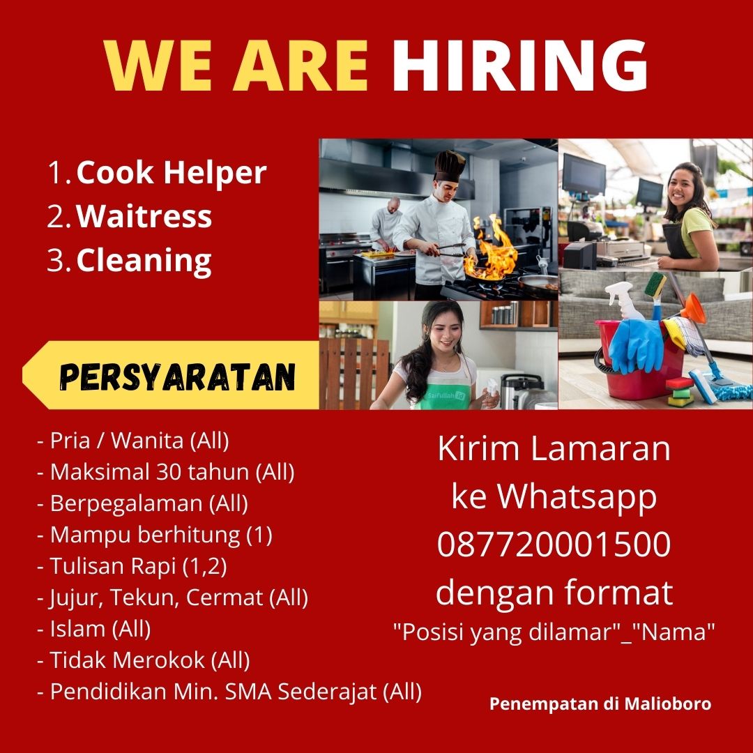 Lowongan Kerja Cook Helper - Waitres - Cleaning di Punokawan Pastry ...