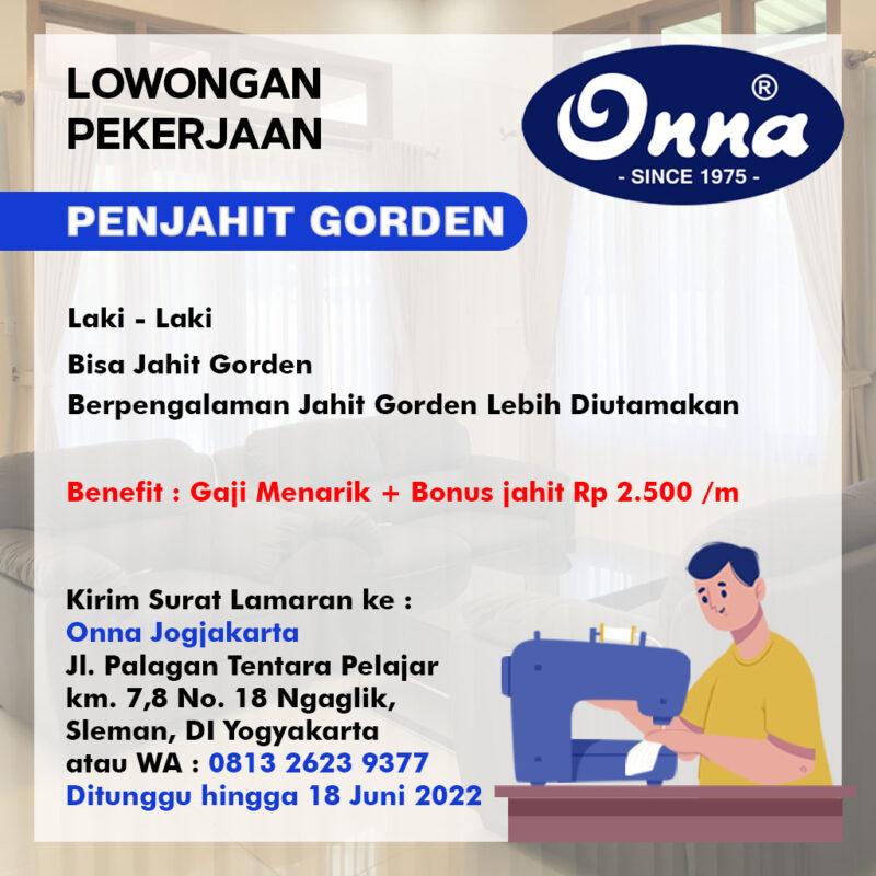 Lowongan Kerja Penjahit - Sales Area - Sales Counter di Onna Yogyakarta - LokerJogja.ID