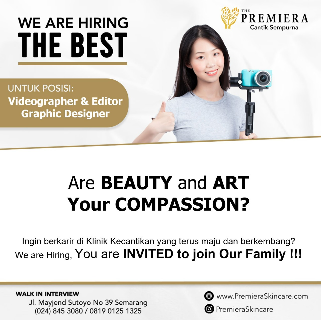 Lowongan Kerja Videographer & Editor - Graphic Designer di The Premiera - LokerJogja.ID