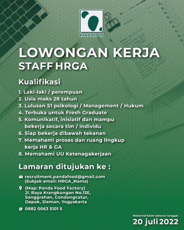 Lowongan Kerja Staff HRGA - Staff PPIC di CV. Panda Food - LokerJogja.ID