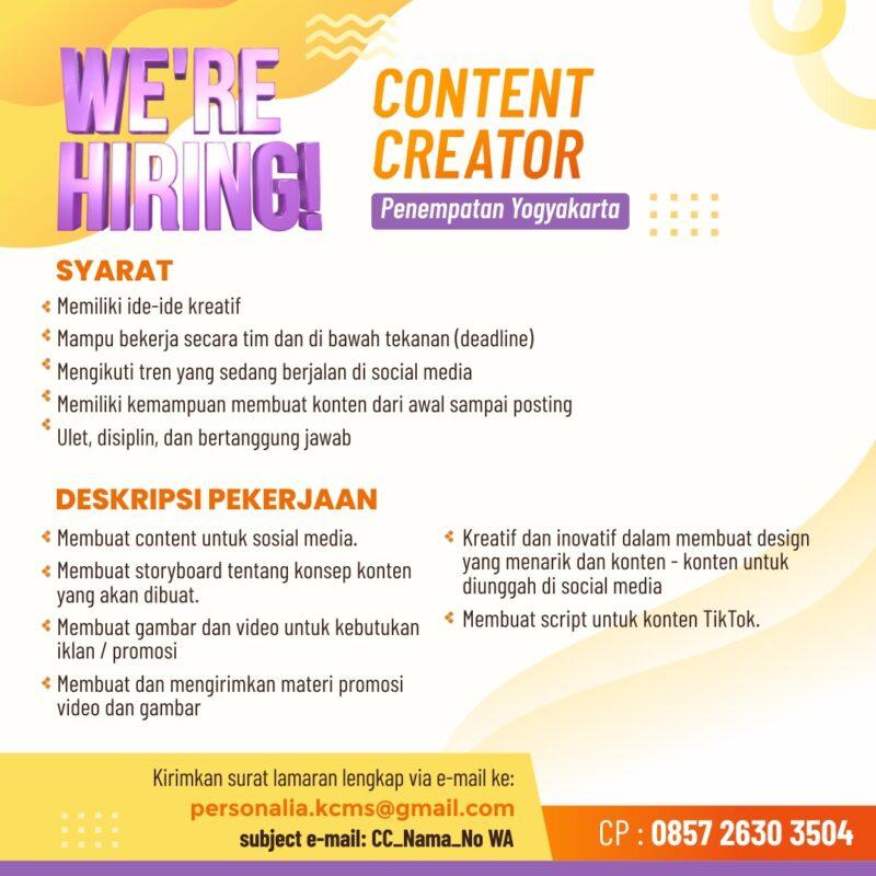 Lowongan Kerja Content Creator - Copywriter - Talent untuk Host Live di Personalia - LokerJogja.ID