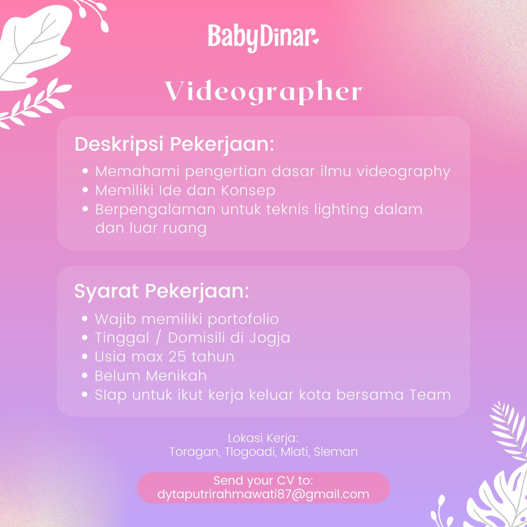 Lowongan Kerja Videografer di Baby Dinar Production - LokerJogja.ID