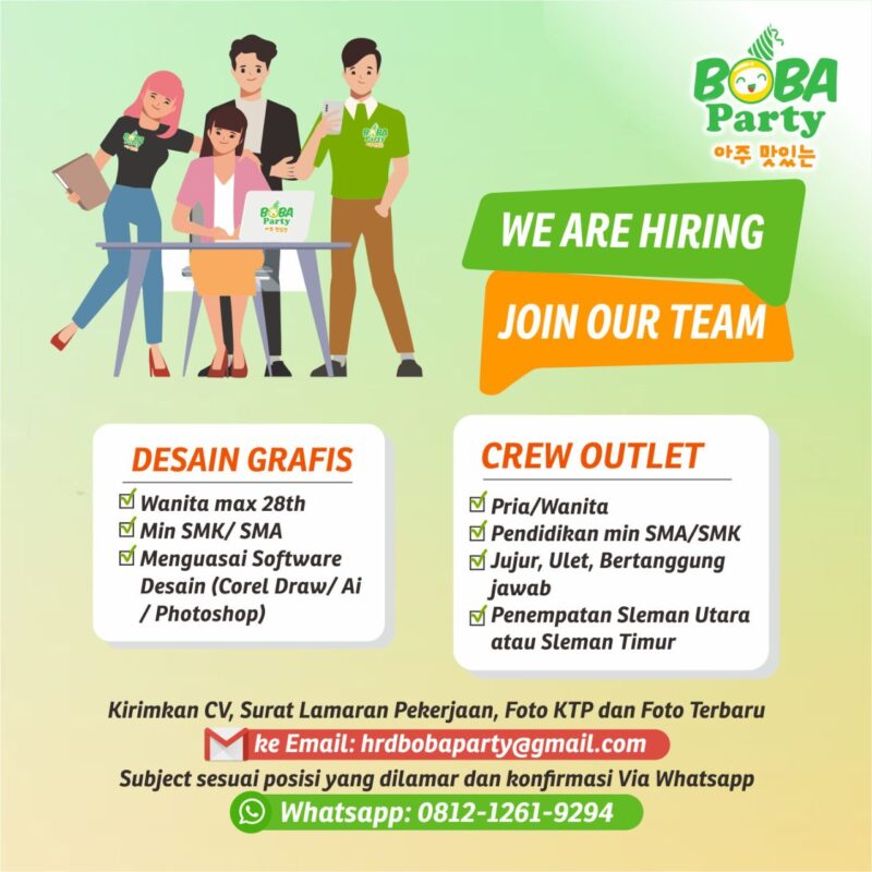 Lowongan Kerja Desain Grafis - Crew Outlet di Boba Party - LokerJogja.ID