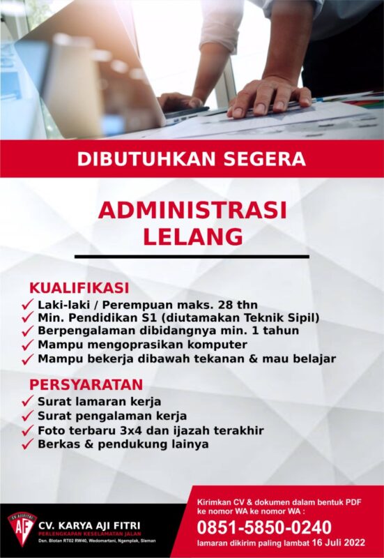 Lowongan Kerja Administrasi Lelang di CV. Karya Aji Fitri - LokerJogja.ID