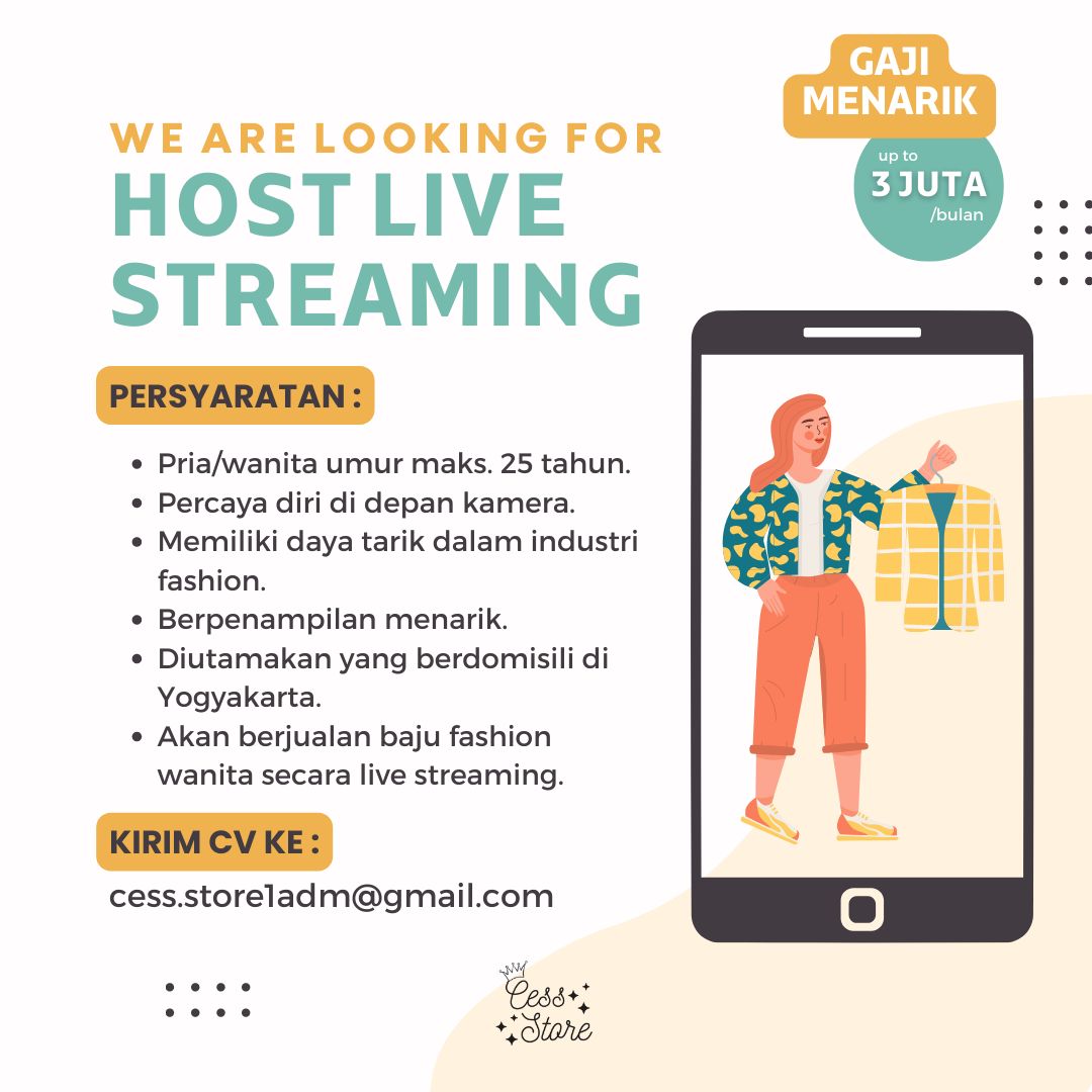 Lowongan Kerja Host Live Streaming di Cess Store - LokerJogja.ID