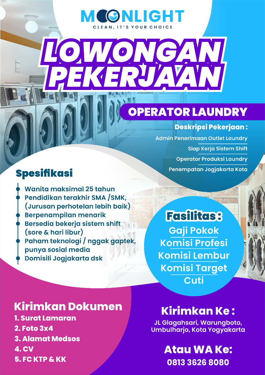 Lowongan Kerja Karyawan Laundry di Moonlight Laundry - LokerJogja.ID