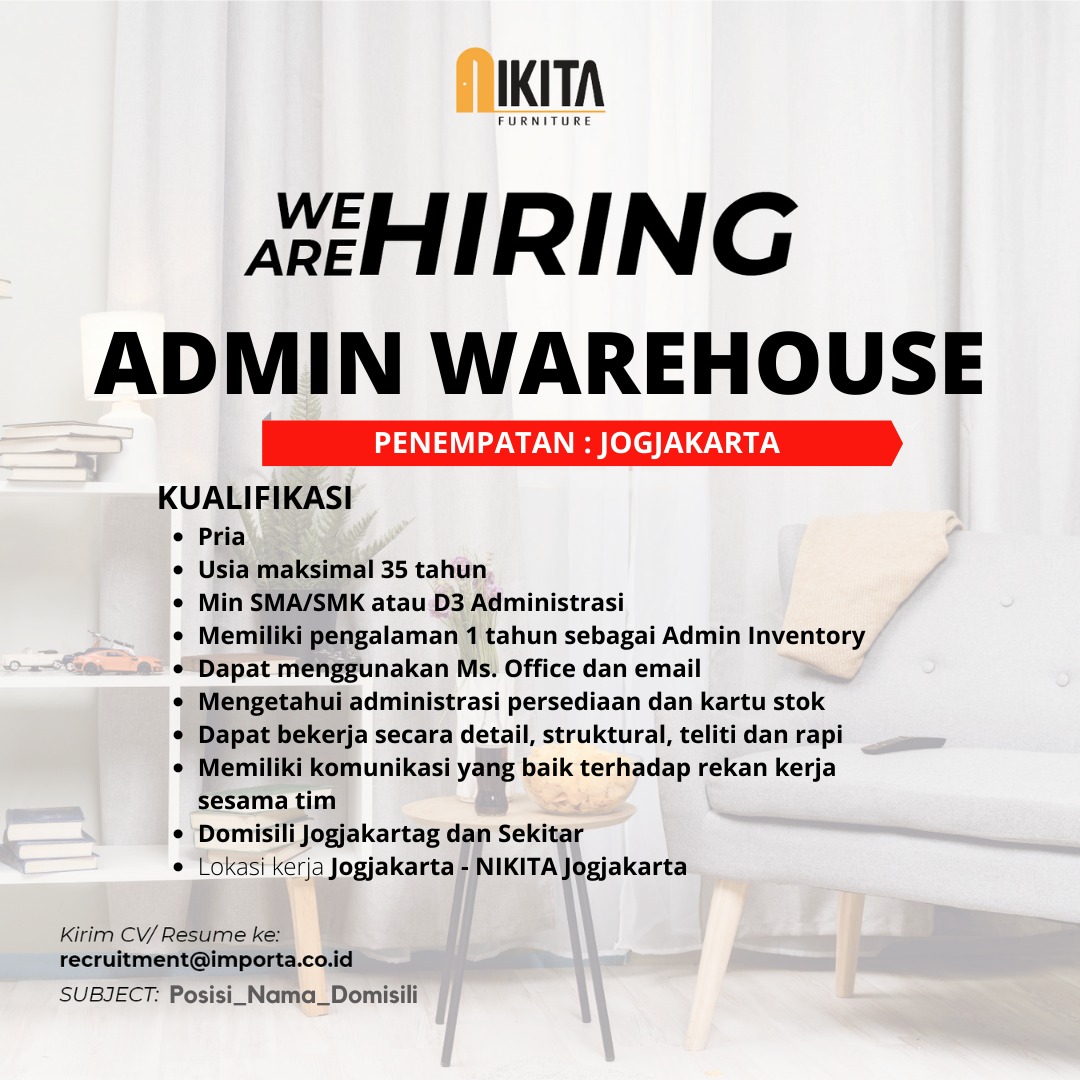 Lowongan Kerja Admin Warehouse di PT. Nikita Furnitama Indonesia ...