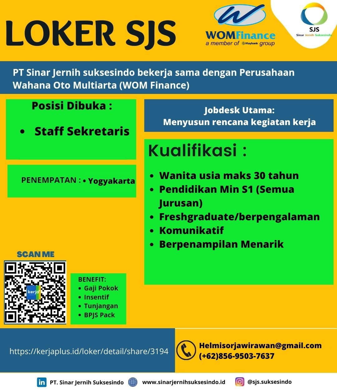 Lowongan Kerja Sekretaris di PT. Sinar Jernih Suksesindo - LokerJogja.ID