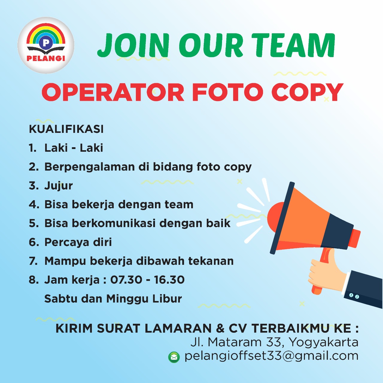 Lowongan Kerja Operator Fotocopy di UD. Pelangi - LokerJogja.ID