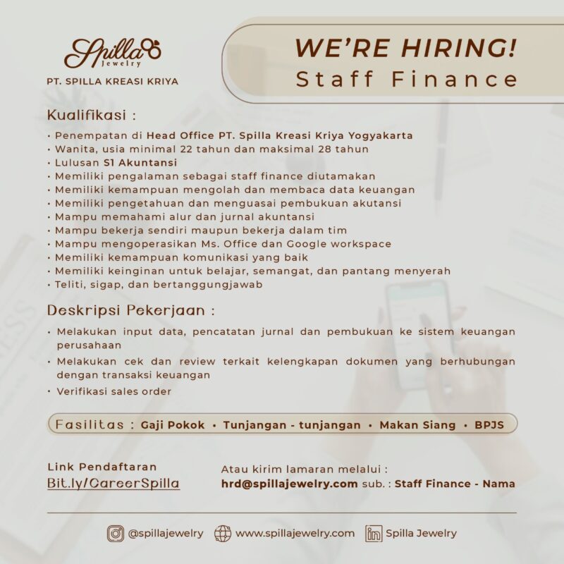 Lowongan Kerja Staff Finance di Spilla Jewelry - LokerJogja.ID