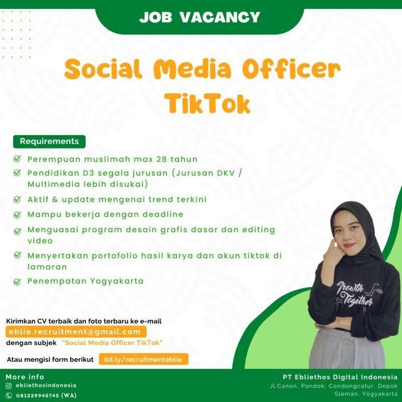 Lowongan Kerja Social Media Officer Tiktok - Public Relation - Staff ...