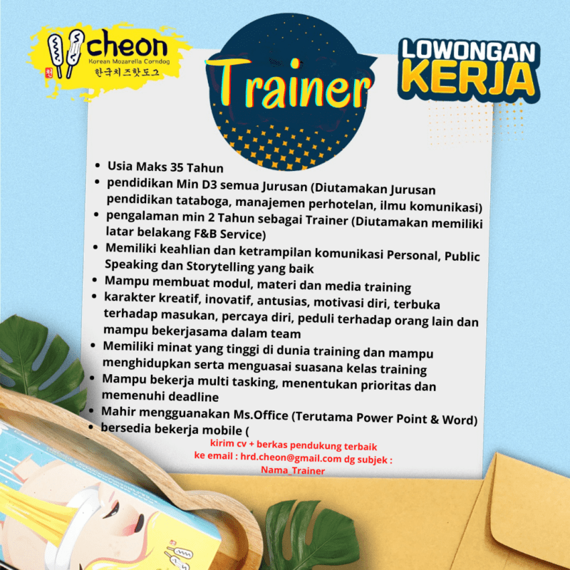 Lowongan Kerja Trainer - Area Supervisor - Outlet Crew - Marketing Communication di Cheon ...