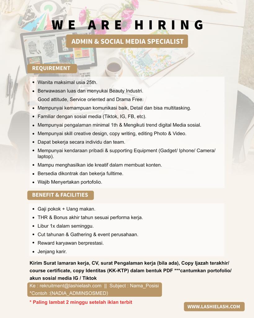 Lowongan Kerja Admin & Social Media Specialist di Lashielash - LokerJogja.ID