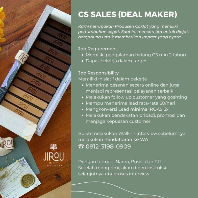 Lowongan Kerja CS Sales (Deal Maker) di JIROU Chocolab - LokerJogja.ID