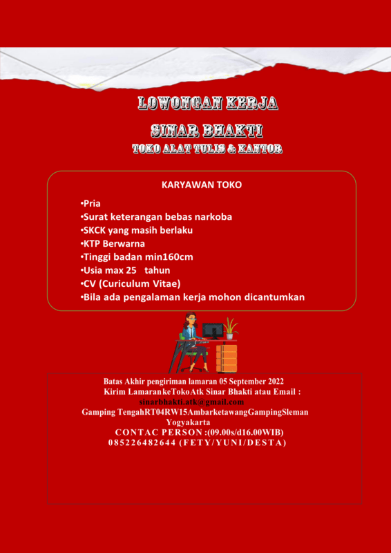 Lowongan Kerja Karyawan Toko di Toko ATK Sinar Bhakti - LokerJogja.ID