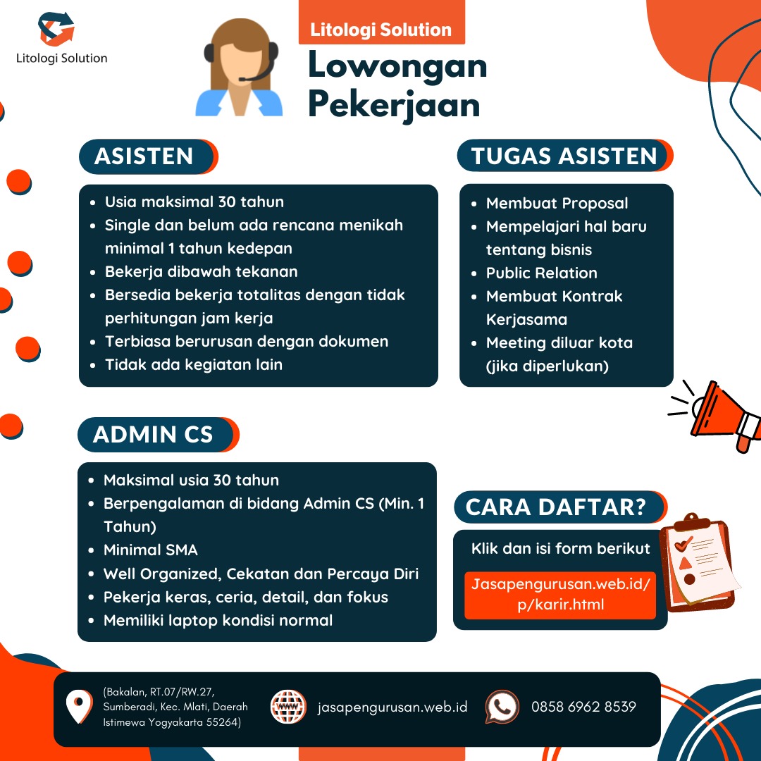 Lowongan Kerja Asisten - Admin CS di Litologi Solution - LokerJogja.ID