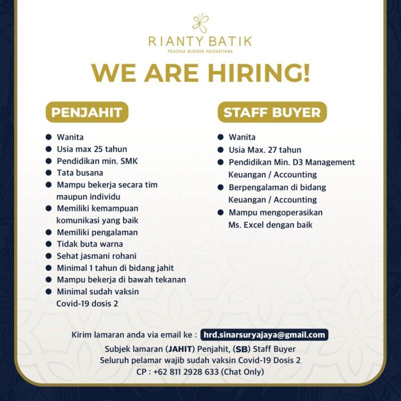Lowongan Kerja Penjahit - Staff Buyer di Rianty Batik - LokerJogja.ID